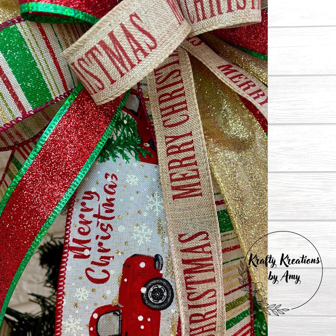 Red Truck Christmas Tree Topper, Elegant Tree Topper, Designer Ribbon ...