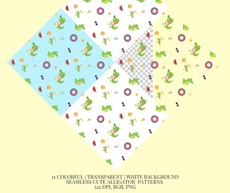 Cute Alligators Digital Seamless Patterns Craft Paper Scrapbook Paper ...