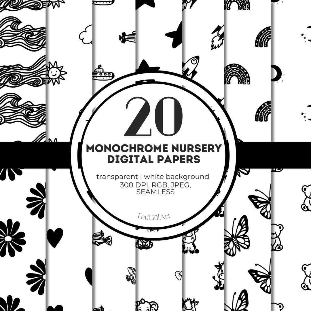 Monochrome Nursery Digital Paper Pack Black&white Newborn Seamless BW ...
