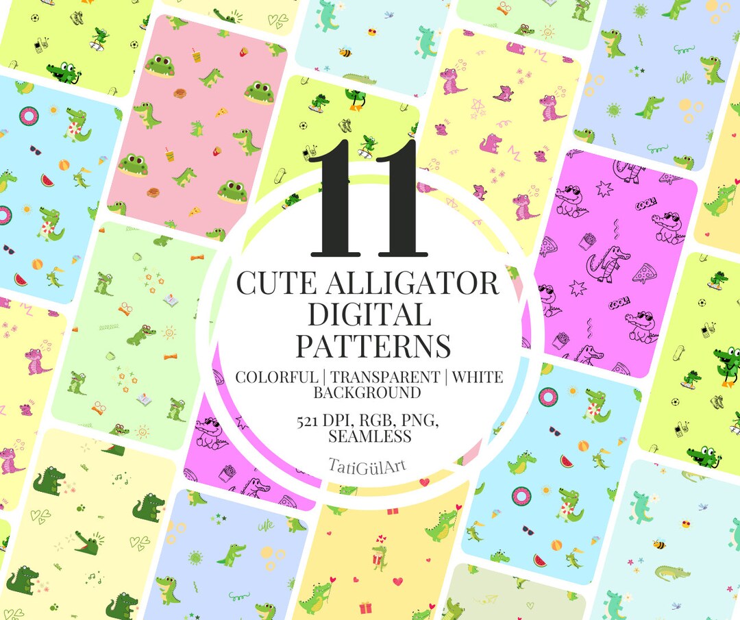 Cute Alligators Digital Seamless Patterns Craft Paper Scrapbook Paper Wallpaper Backgrounds ...