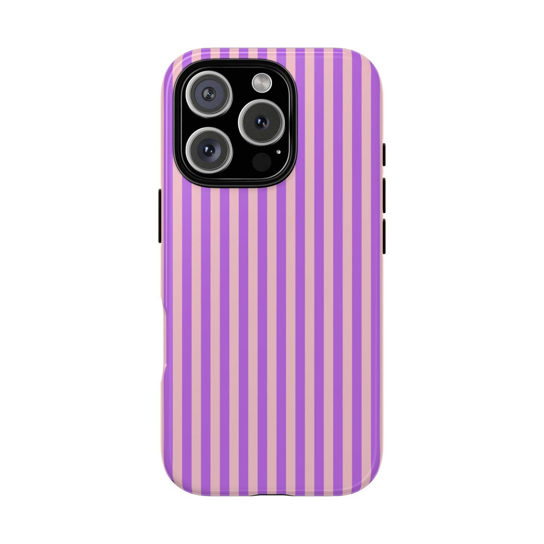 Purple & Pink Striped Phone Case, Minimalist Classic Cover, iPhone 16 ...