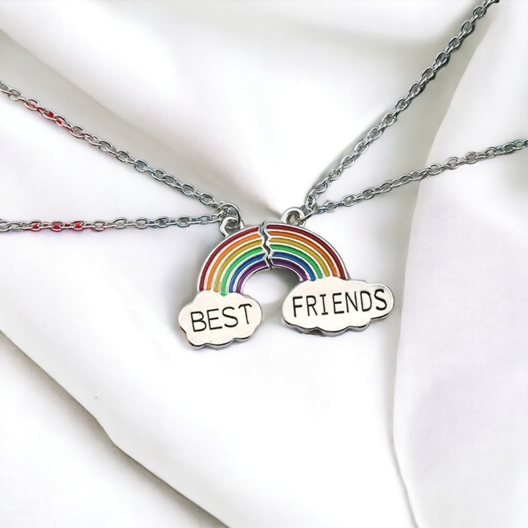 Rainbow Best Friends Heart Necklaces, LGBTQ Heart Pendant Pair, Friend ...