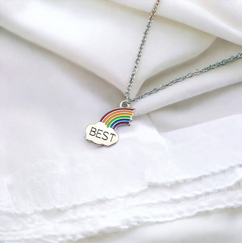 Rainbow Best Friends Heart Necklaces, LGBTQ Heart Pendant Pair, Friend ...