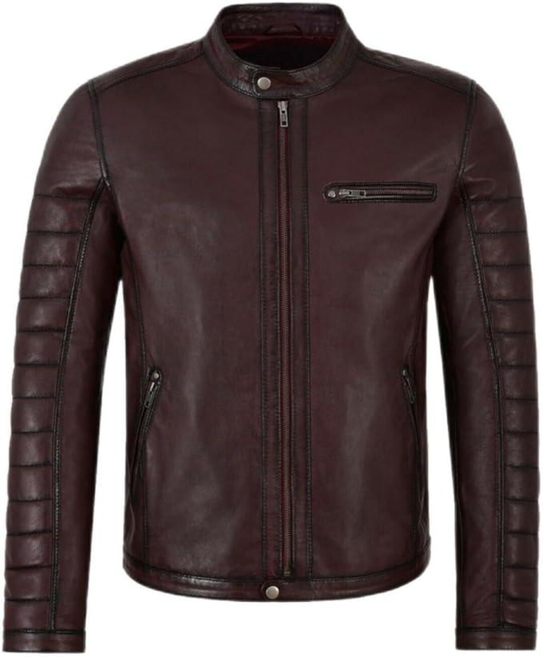 Men Biker Brown Leather Jacket-slim Fit Motorcycle Genuine Sheepskin ...