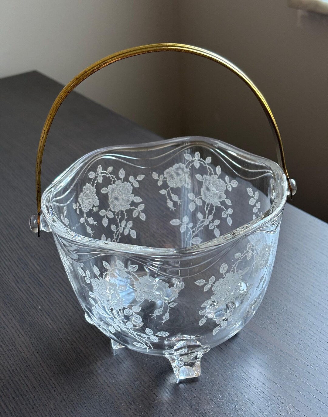 Fostoria Willowmere Vintage Clear Glass Ice Bucket With Gold Handle - Etsy
