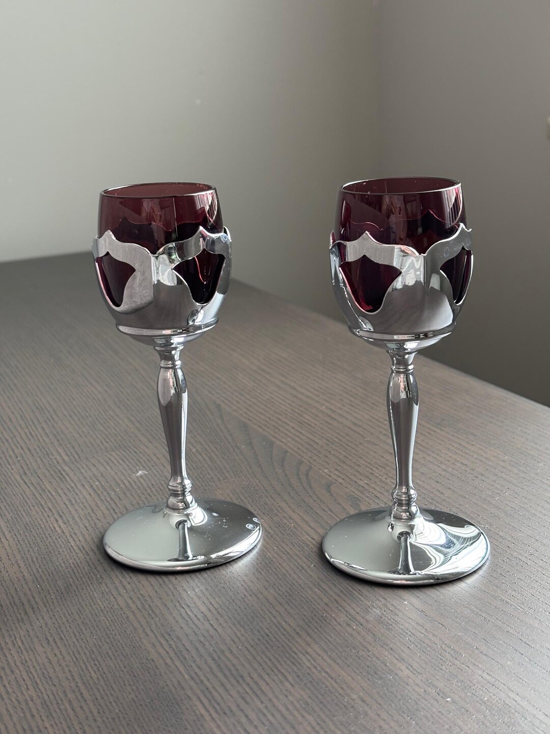 Art Deco Farber Bros Vintage Amethyst Cordial Glasses With Chrome Stems ...
