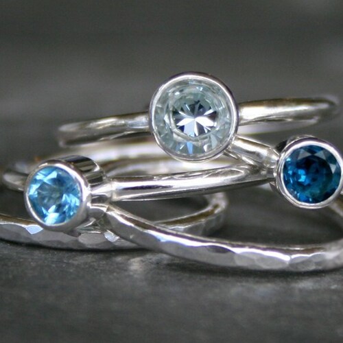 Ocean Blue Stacking Rings Set of Five Gemstone Stacking Rings - Etsy