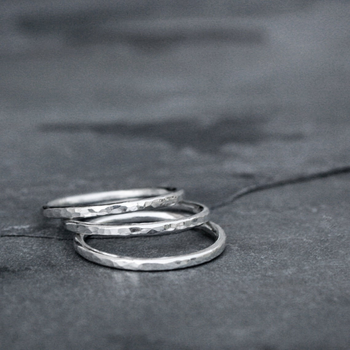 Sterling Silver Stacking Rings Stack of Three Hammered Ring - Etsy