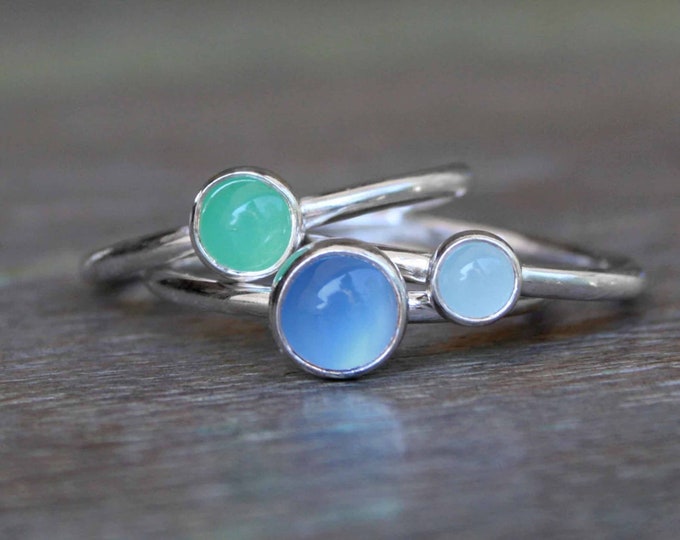 Set of Three Sterling Silver Stacking Rings, Stackable Gemstone Rings ...