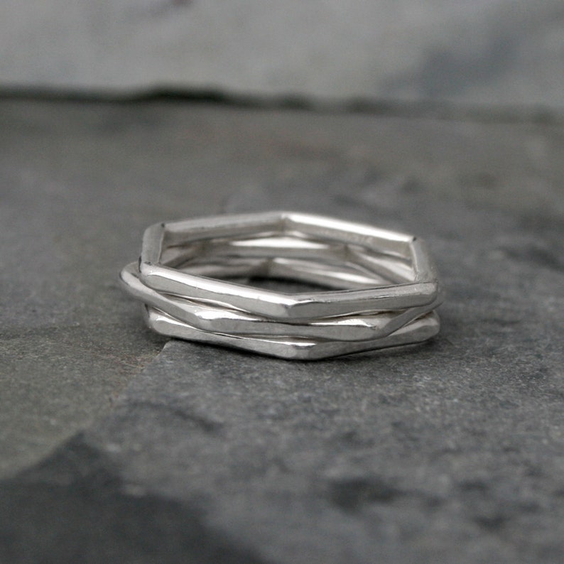 Geometric Stacking Rings Set of 3 Solid Sterling Silver - Etsy