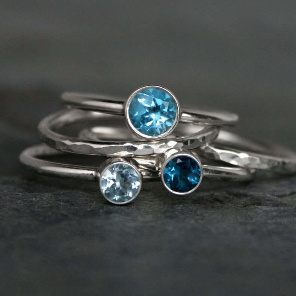 Ocean Blue Stacking Rings Set of Five Gemstone Stacking Rings - Etsy
