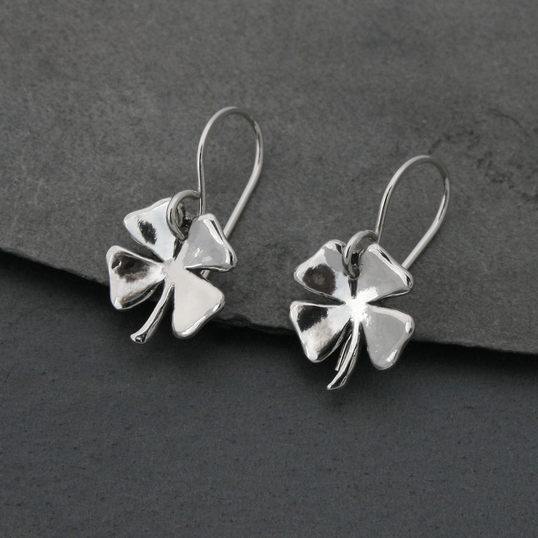 Four Leaf Clover Earrings, Sterling Silver 4 Leaf Clover Dangle ...