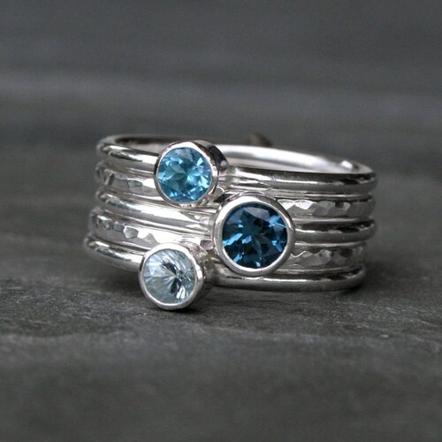 Ocean Blue Stacking Rings Set of Five Gemstone Stacking Rings - Etsy