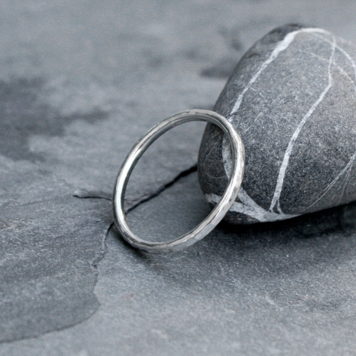 Sterling Silver Stacking Ring Band Hammered Shiny Finish - Etsy