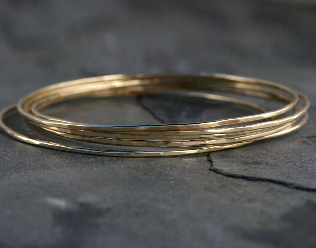 14k Gold Filled Bangles Set of Six 6 Stacking Skinny - Etsy