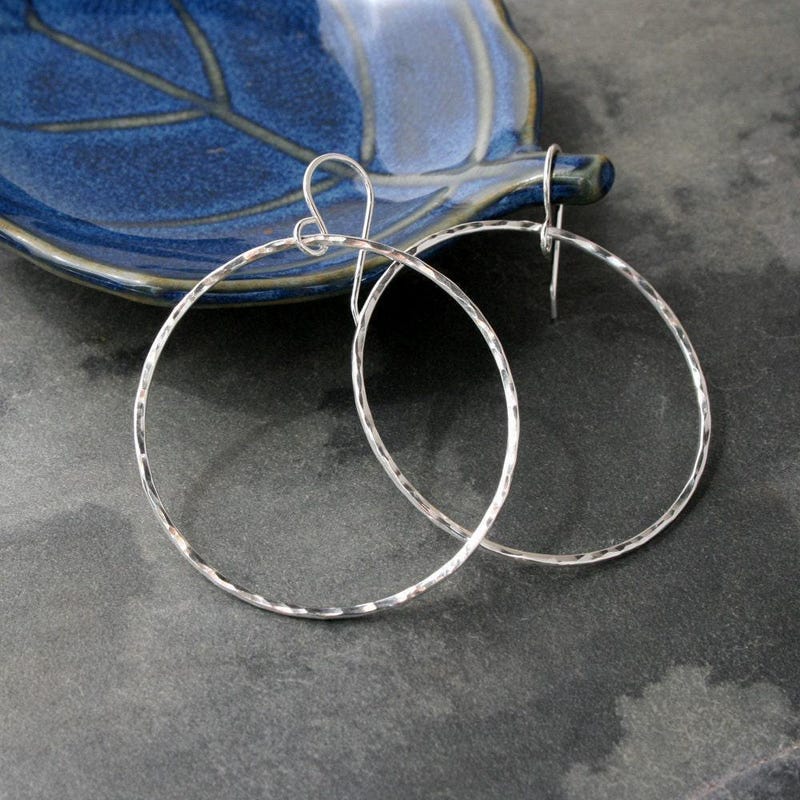 Hammered Silver Hoops Set - Etsy