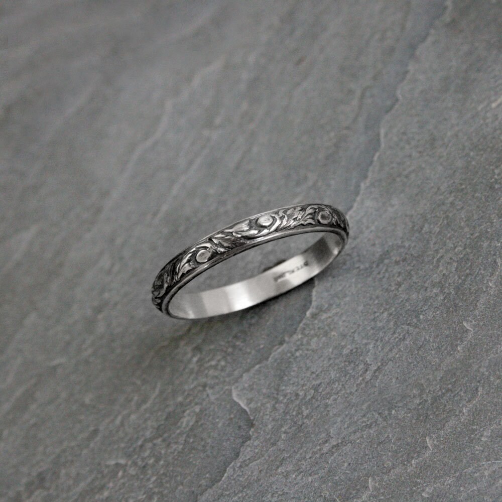 Sterling Silver Etched Ring Band Floral Pattern Acanthus - Etsy
