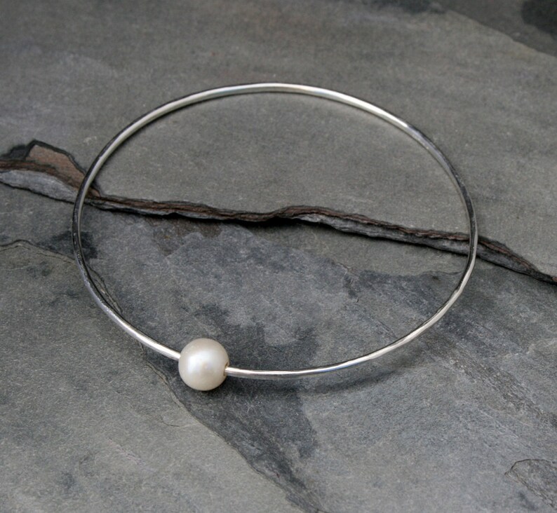 Pearl Bangle Sterling Silver White Natural Freshwater Pearl - Etsy