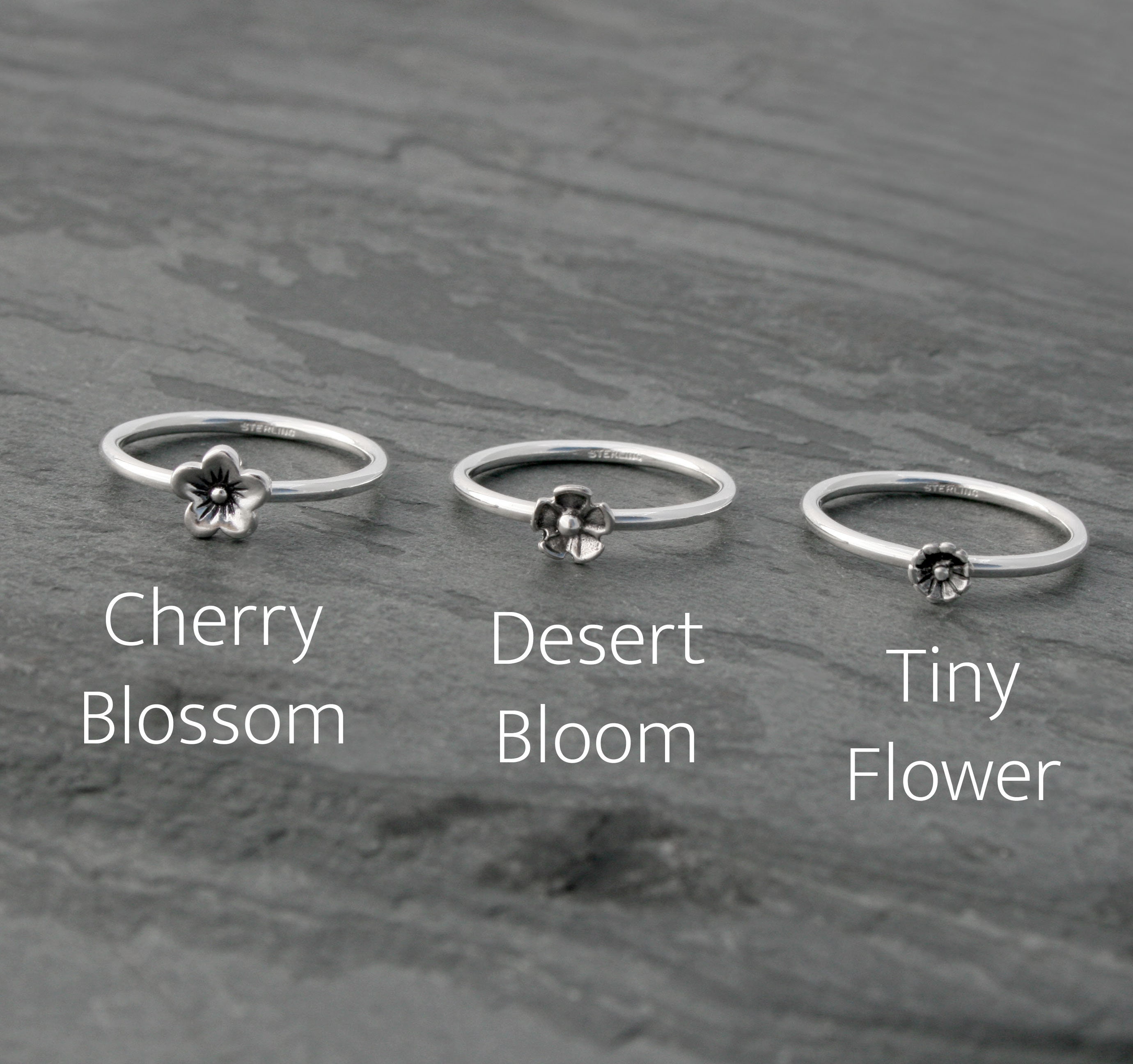 Set of 3 Flower Rings Sterling Silver Stacking Rings Set of - Etsy