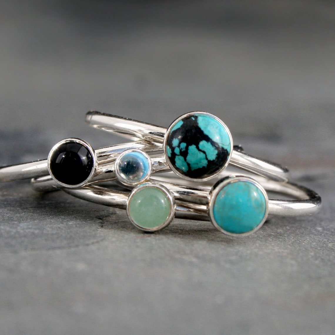 World Traveler Turquoise Stacking Rings Set of 5 Sterling | Etsy