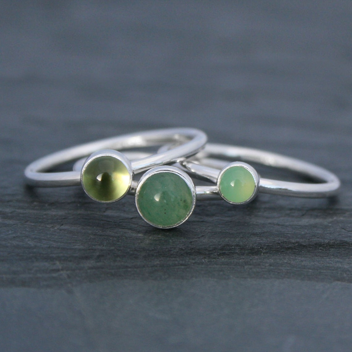 Spring Green Stacking Rings Set of Three Sterling Silver - Etsy