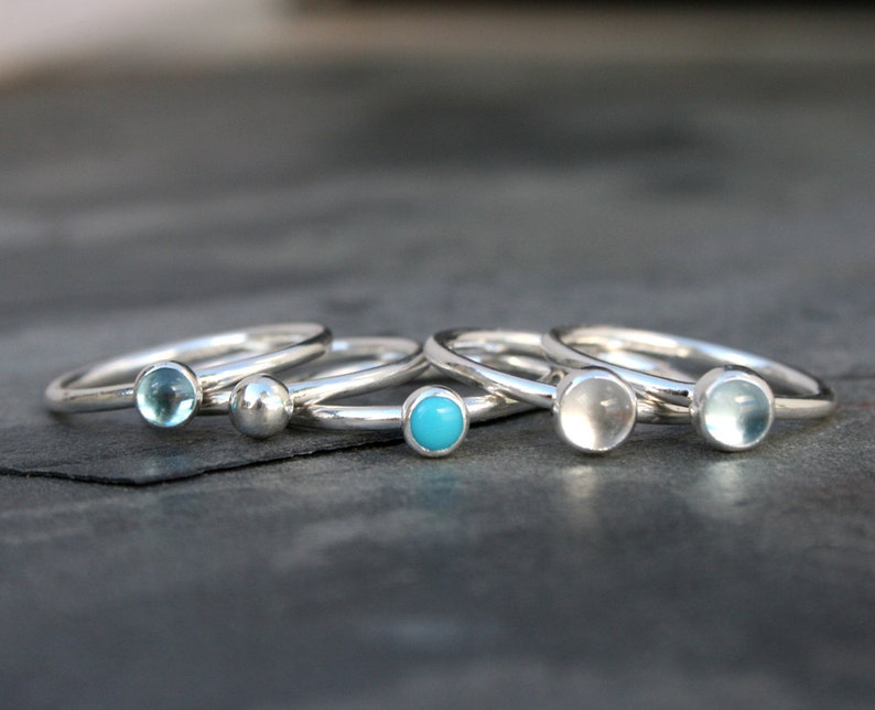 Set of Five Stacking Rings 5 Sterling Silver Rings Sky Blue - Etsy