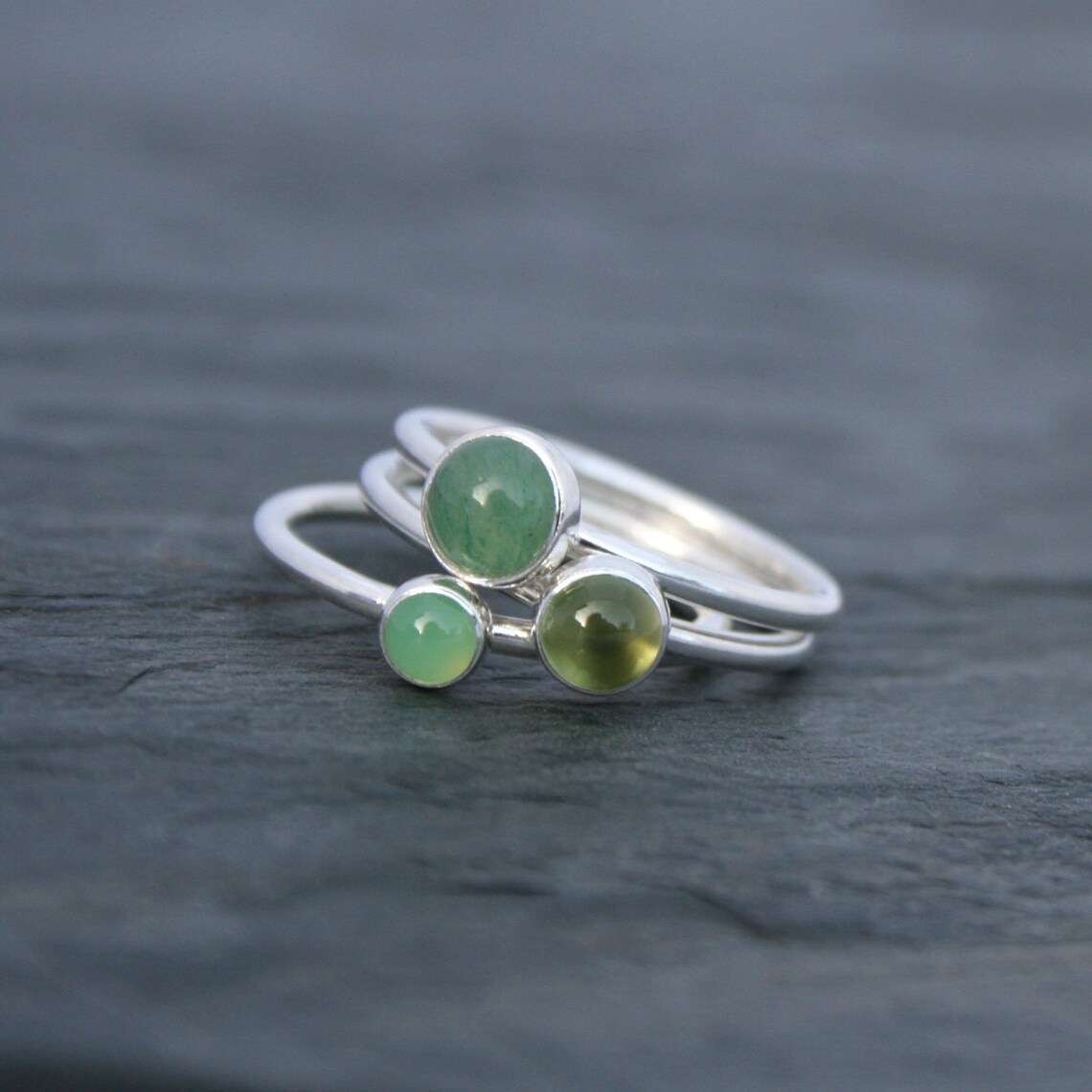Spring Green Stacking Rings Set of Three Sterling Silver - Etsy