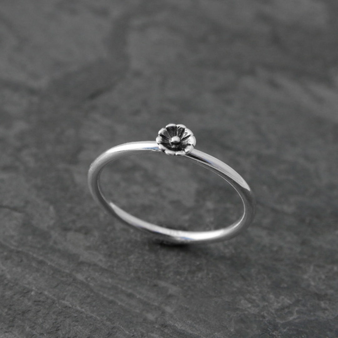 Tiny Flower Ring, Sterling Silver Stacking Mid Knuckle Midi Ring ...