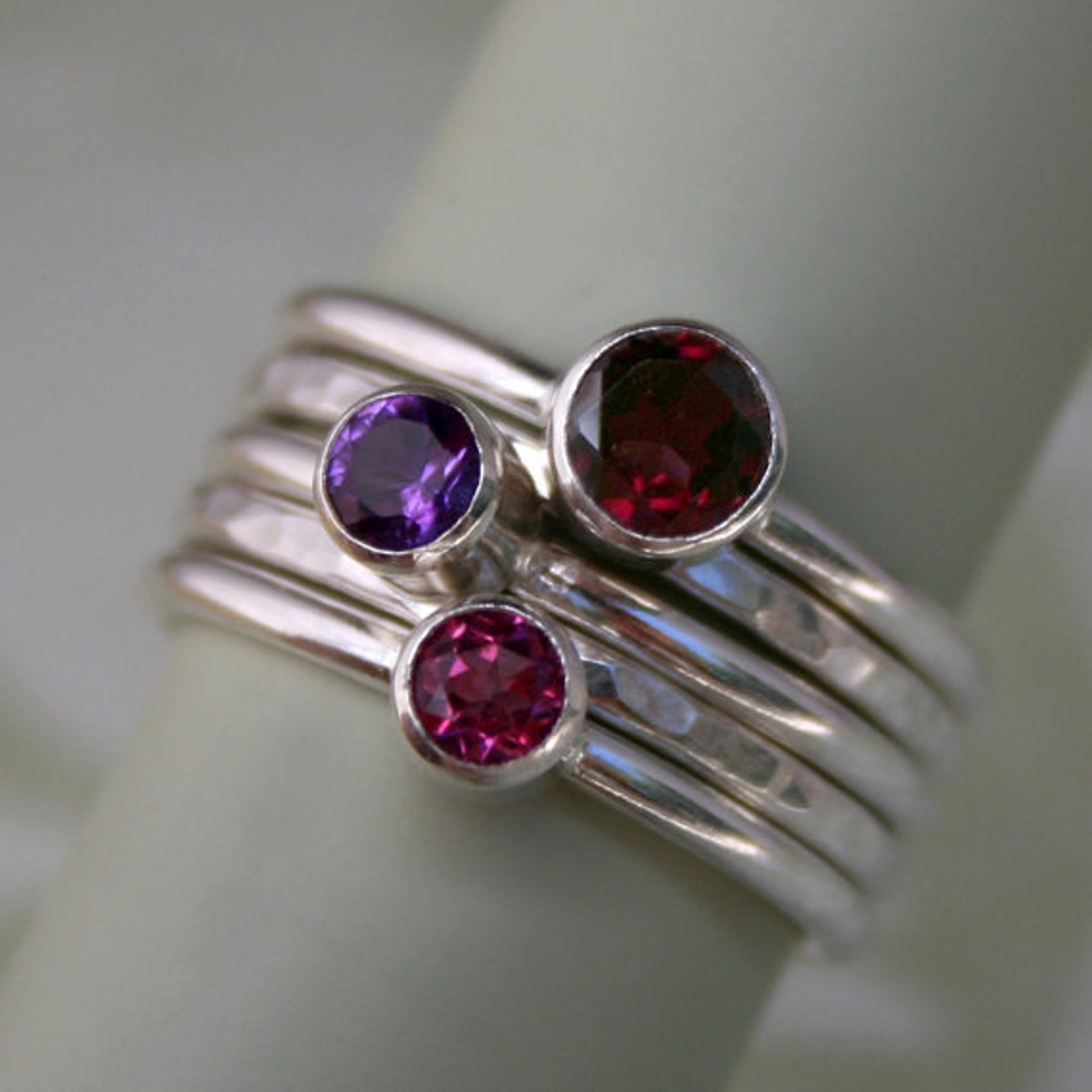 Sterling Silver Stacking Rings Garnet Amethyst Pink Topaz - Etsy
