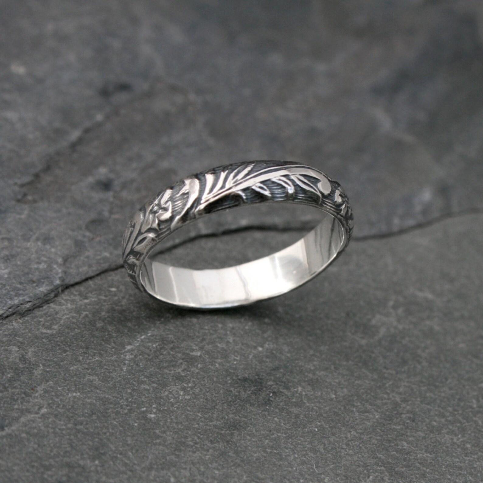 Sterling Silver Etched Ring Band Embossed Stacking Ring - Etsy
