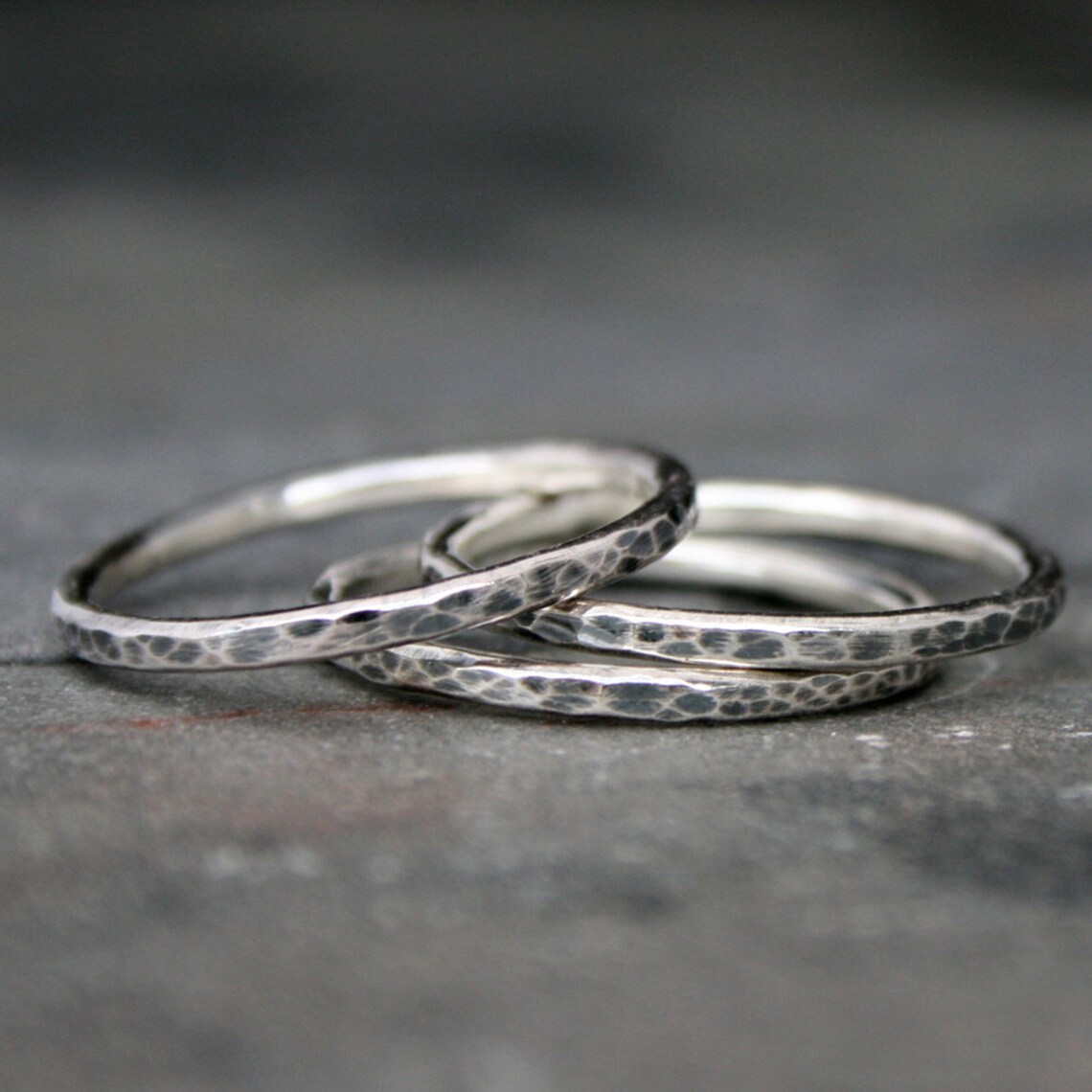 Rustic Sterling Silver Stacking Rings Set of Three 3 Hammered - Etsy