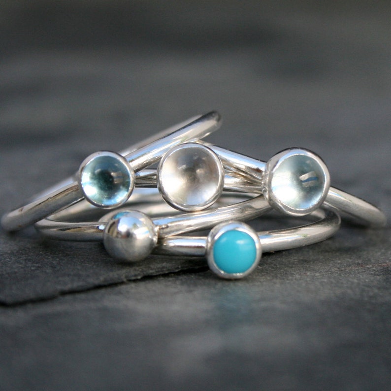 Set of Five Stacking Rings 5 Sterling Silver Rings Sky Blue - Etsy