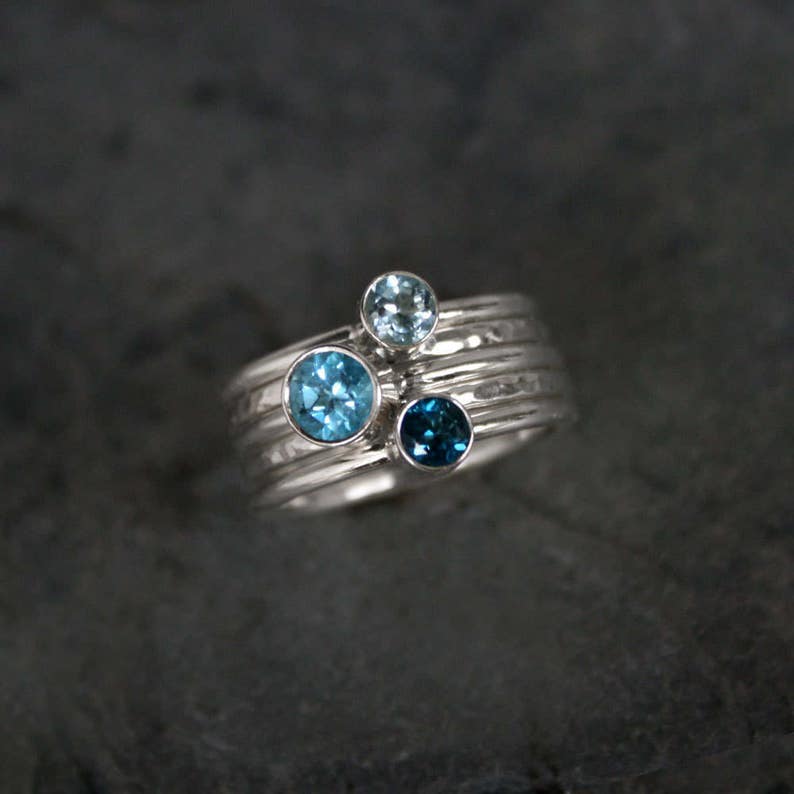 Ocean Blue Stacking Rings Set of Five Gemstone Stacking Rings - Etsy