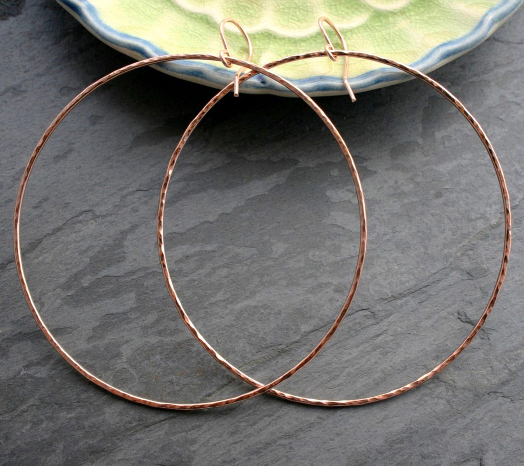Extra Large Rose Gold Fill Eternity Hoops, 14k Rose Gold Filled Hoops, Hammered Dangle XL Hoop ...