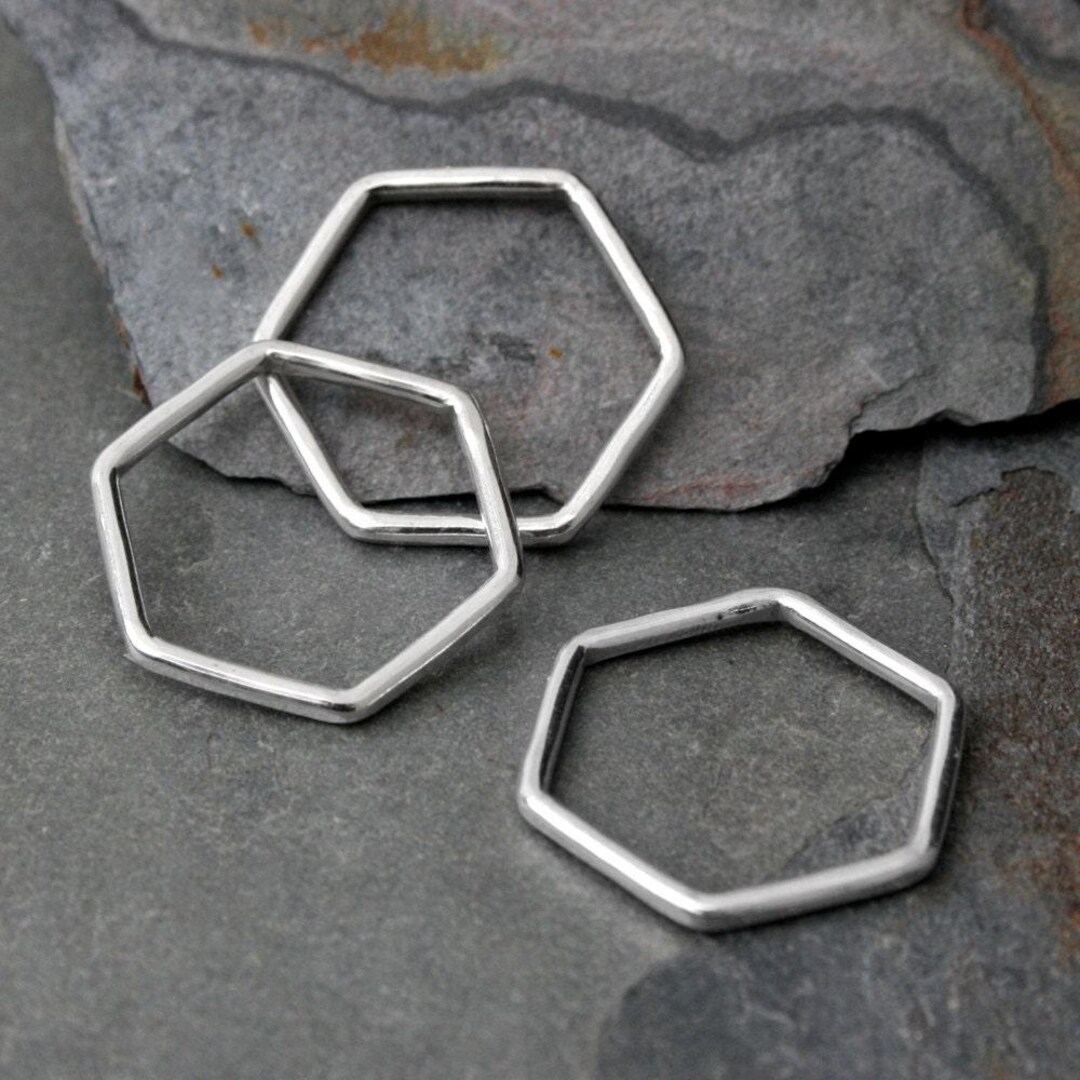 Geometric Stacking Rings, Set of 3 Solid Sterling Silver Rings, Hexagon ...