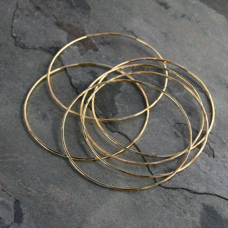 14k Gold Filled Bangles Set of Six 6 Stacking Skinny - Etsy