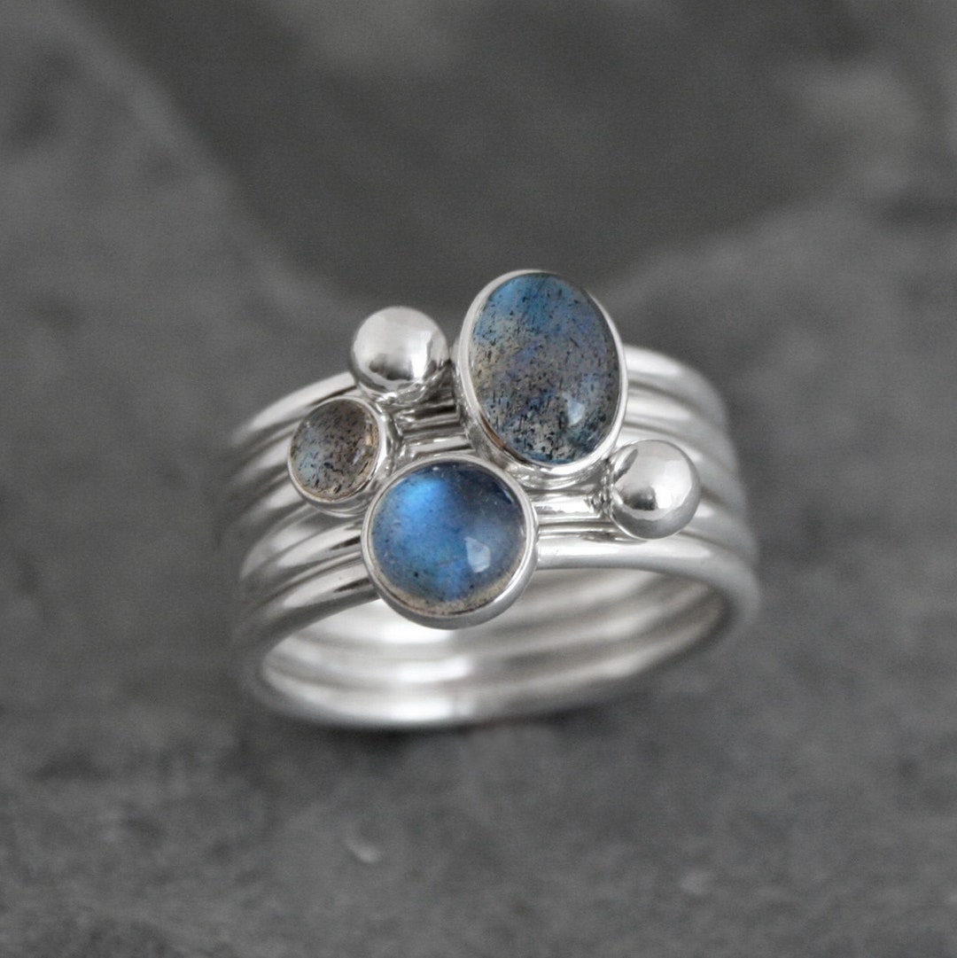 Labradorite Stacking Rings Set of Five Sterling Silver - Etsy UK