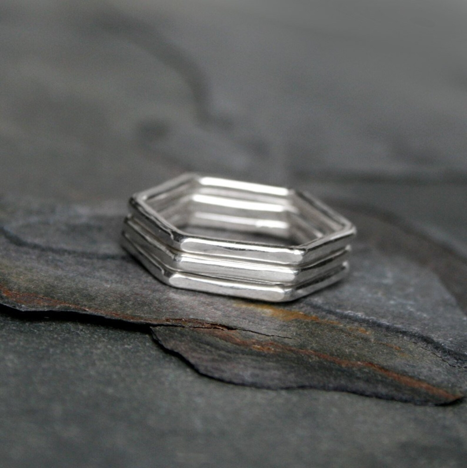 Geometric Stacking Rings Set of 3 Solid Sterling Silver | Etsy
