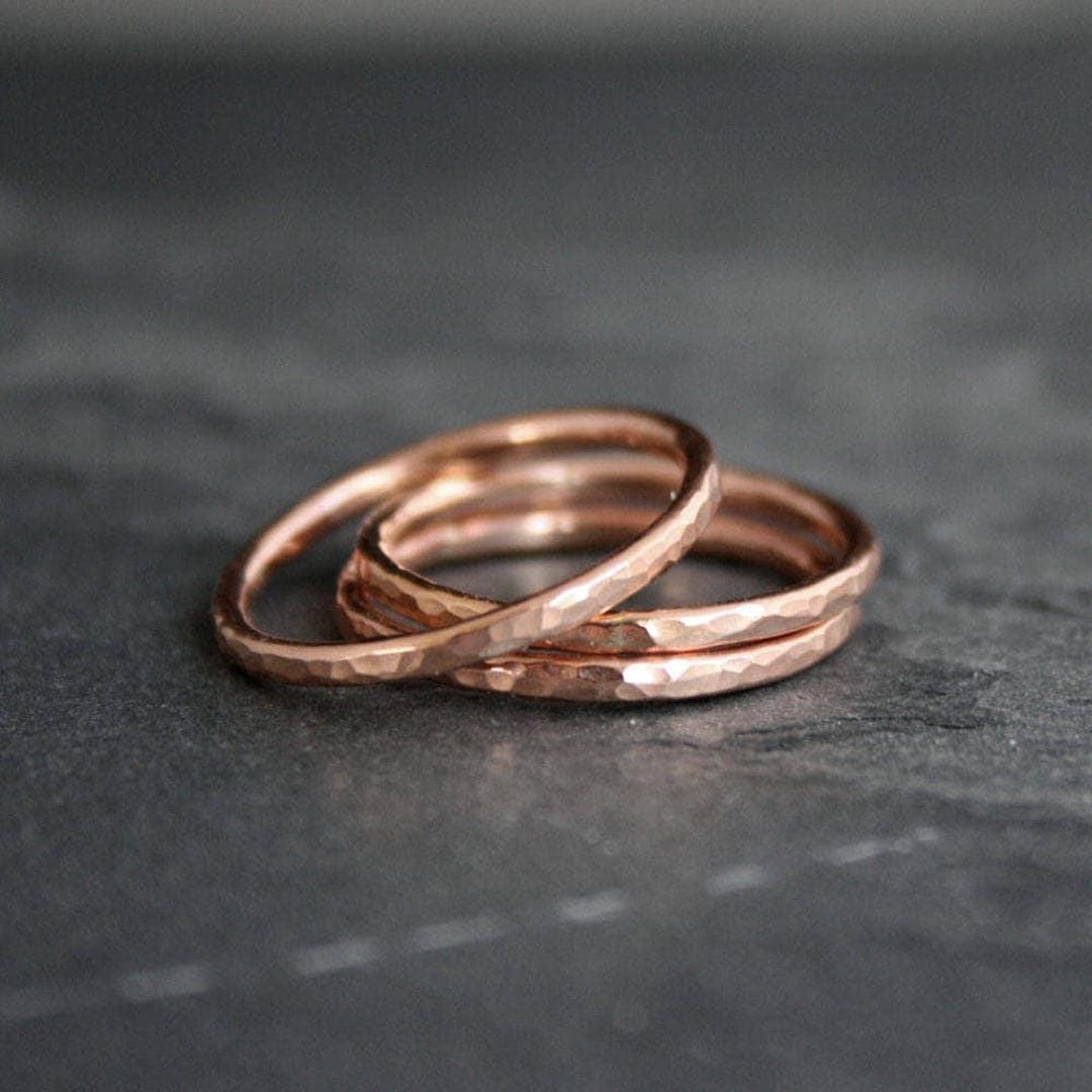 Rose Gold Filled Stacking Rings, Set of Three Stackable Rings, Hammered ...
