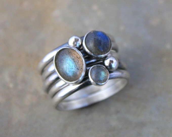 Labradorite Sterling Silver Stacking Rings Set of 5 Rings - Etsy