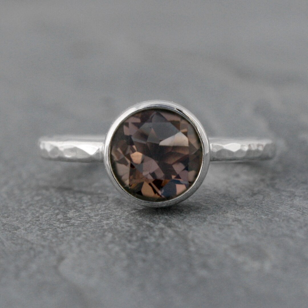 Whiskey Quartz Ring, Sterling Silver Faceted Gemstone Ring, Smoky ...