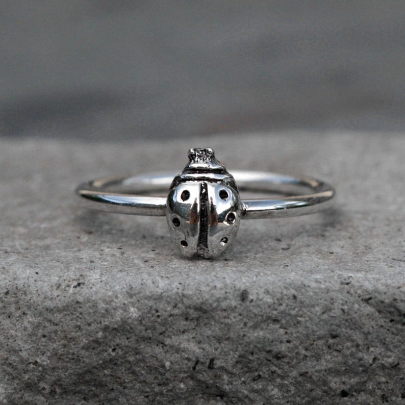 Ladybug Ring Sterling Silver Stacking Ring Lucky Lady Bug - Etsy