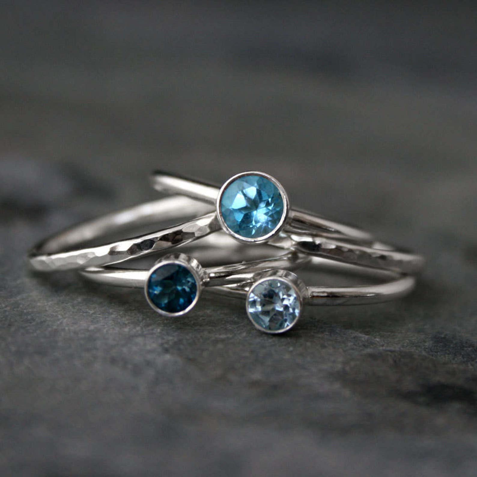 Ocean Blue Stacking Rings Set of Five Gemstone Stacking Rings - Etsy
