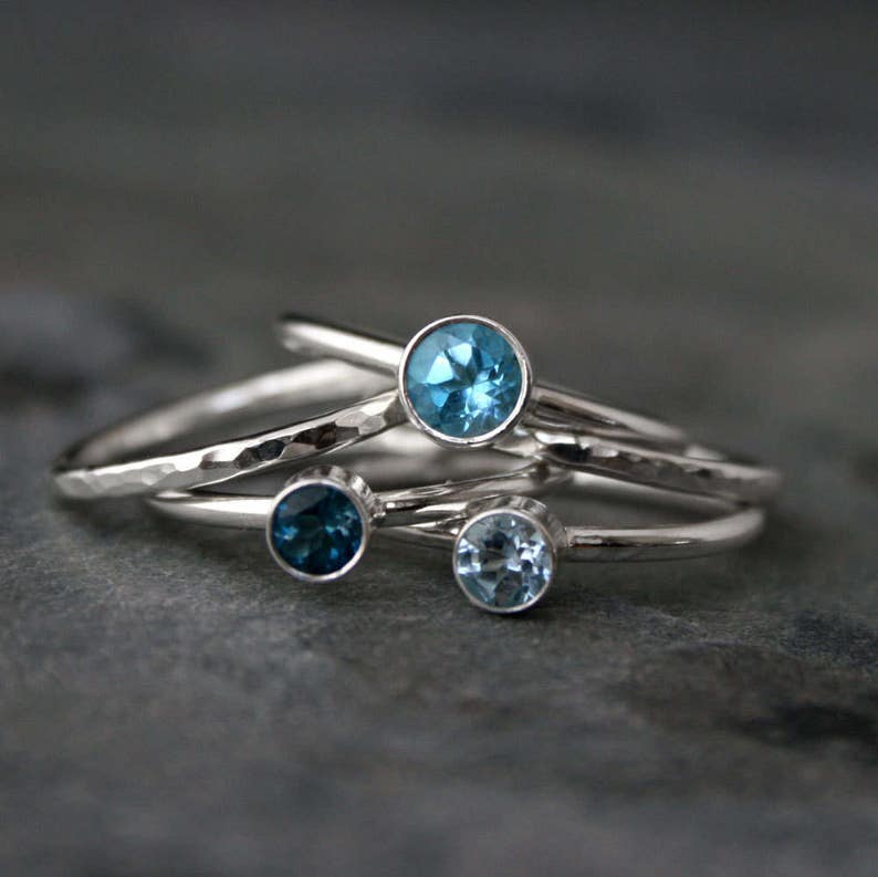 Ocean Blue Stacking Rings Set of Five Gemstone Stacking Rings - Etsy