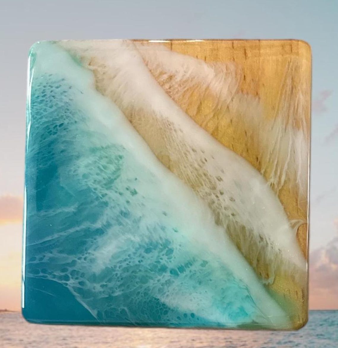 Resin Ocean Sand Coaster Set Housewarming Gift Beach Ocean Resin Art ...