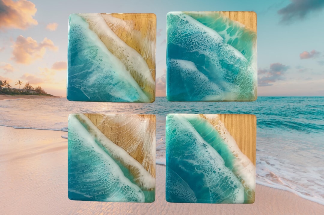 Resin Ocean Sand Coaster Set Housewarming Gift Beach Ocean Resin Art ...