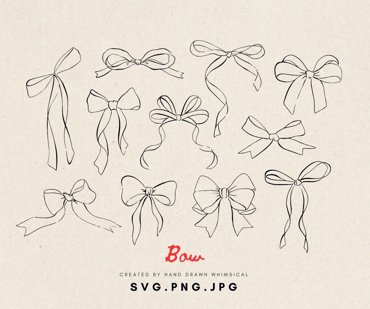 Ribbon Bow SVG - Whimsical Hand-drawn Wedding SVG & PNG Files - Etsy