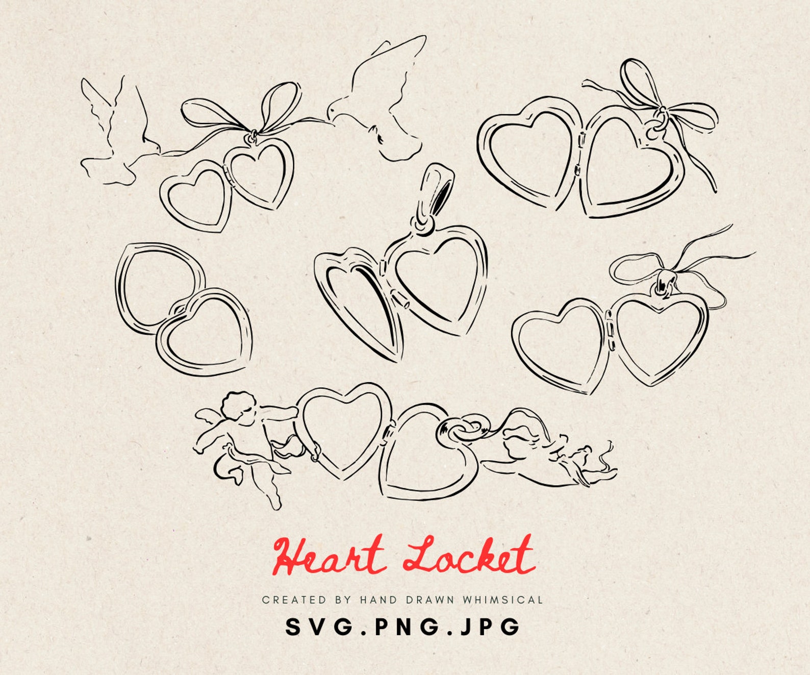Locket SVG - Whimsical Hand-drawn Wedding SVG & PNG Files - Etsy