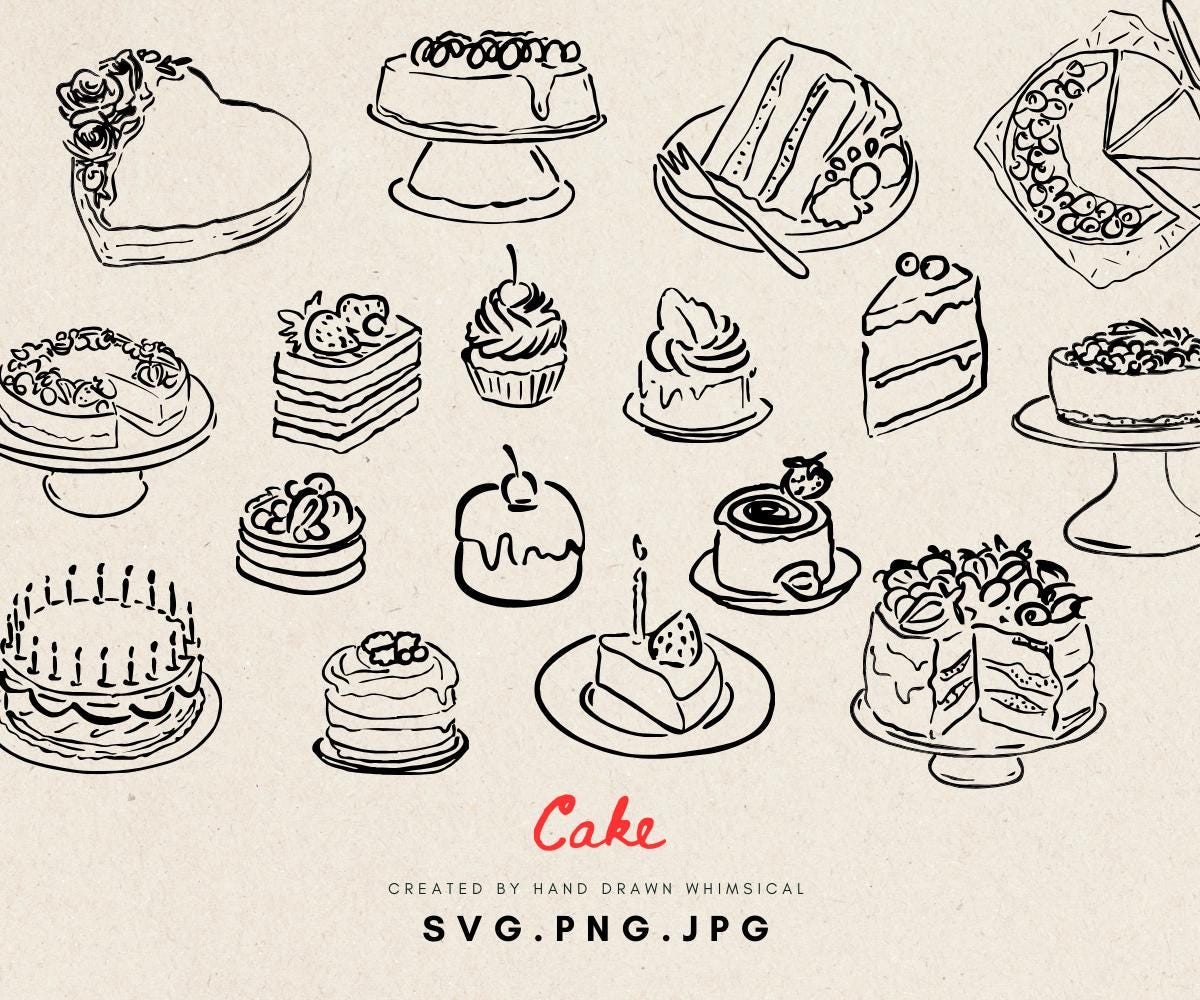 Cake SVG - Whimsical Hand-drawn Wedding SVG & PNG Files - Etsy