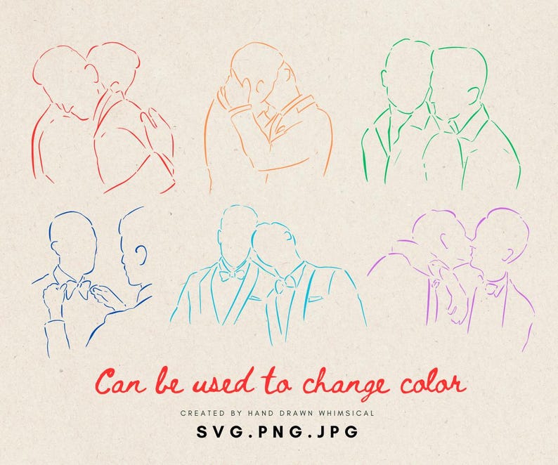 Gay Couple Clipart | Half Body Male Couple SVG PNG | LGBTQ Wedding Line ...